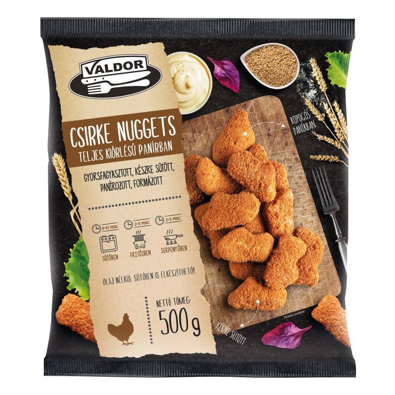 Valdor csirke nuggets teljes kiőrlésű panírban 500 g Webáruház » 0 Ft ...