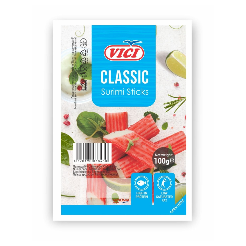 Vici Classic surimi rákízű halrúd 100 g Webáruház » 379 Ft - Vici Classic surimi rákízű halrúd ...