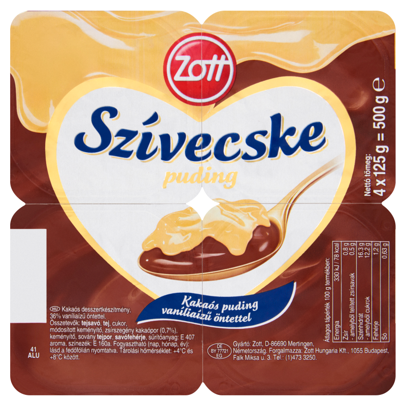 Zott Szívecske kakaós puding 4x125 g vaníliaízű öntettel Webáruház » 0 ...