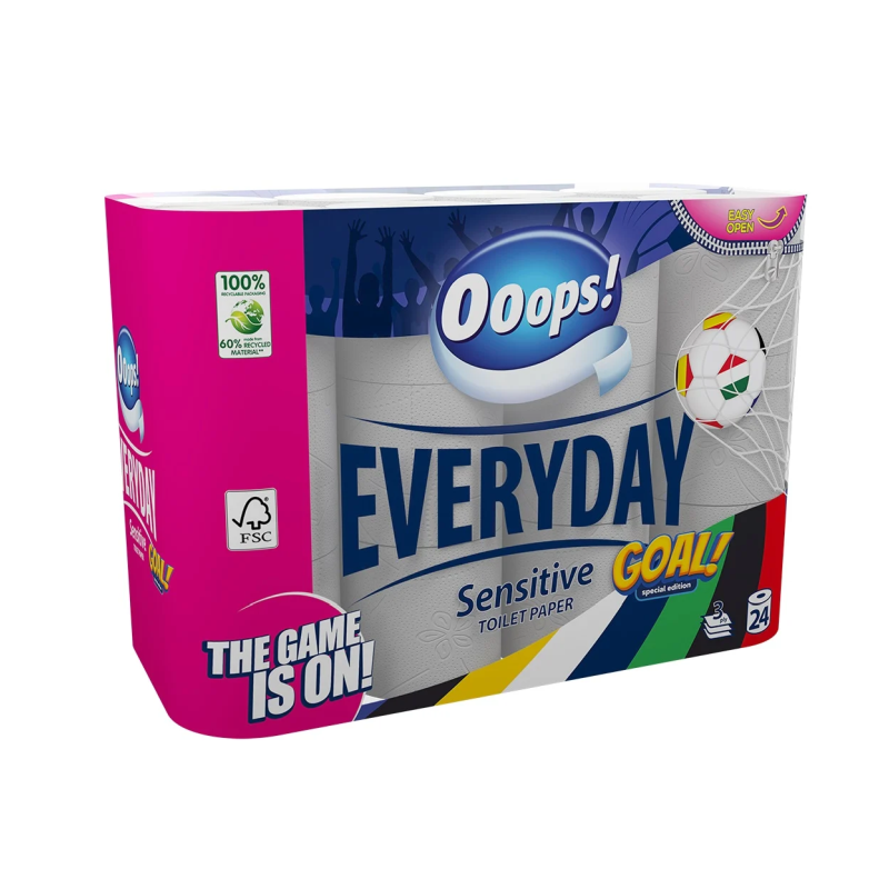 Ooops! Everyday Sensitive Goal toalettpapír 24 tekercs 3 rétegű Webáruház » 2 199 Ft - Ooops ...